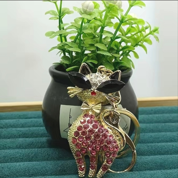 Accessories | Blinged Cool Cat Keychain Bag Charm Pink | Poshmark